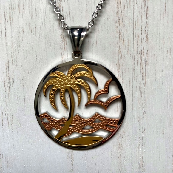 TS | Jewelry | Tropical Palm Tree Cutout Pendant Stainless Steel ...